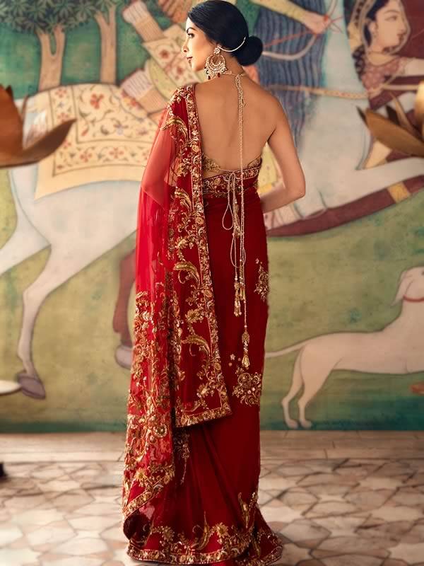 Pakistani Wedding Saree Bridgeview Illinois USA Dark Red Wedding Saree ...