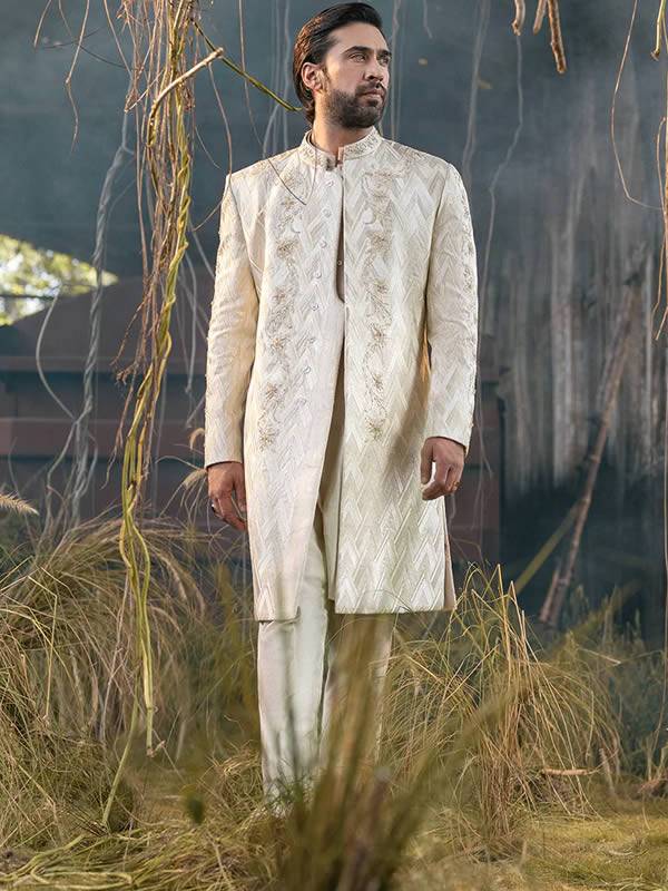 Off-White Mens Sherwani in Jamawar Oak Park Michigan MI US Sherwani and ...